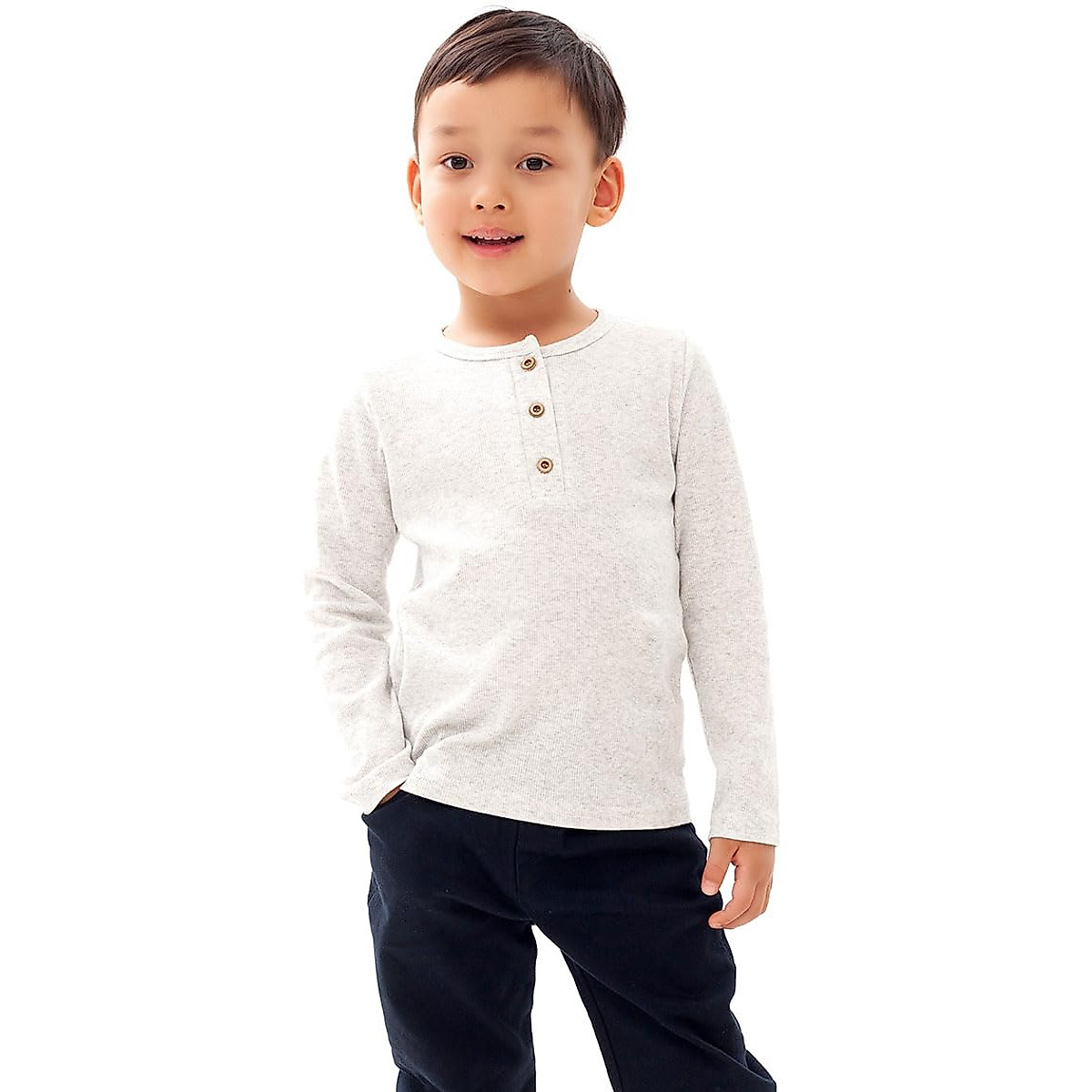 Enfants Chéris Toddler Long Sleeve Henley Boys Girls Ribbed Shirt Light Grey 3T