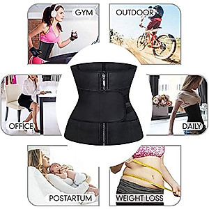YIANNA Latex Waist Trainer for Women Tummy Control Jsculpt Double Sweat Trimmer Belt Workout Training Sport Girdle, YA2225-Black-S