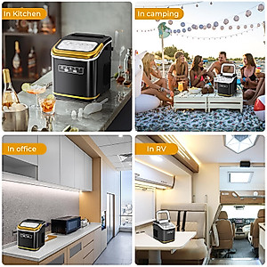 Havato Countertop Ice Maker, Portable Bullet Ice Machine Self-Cleaning with Ice Scoop and Basket,9 Cubes in 6 Mins, 26.5lbs/24h,2 Sizes of Ice Cube for Home Kitchen Office Bar Party