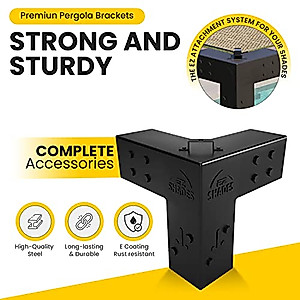 EZ Shades – Wall Mount Kit for 4x4 Lumber, Durable and Modern Pergola Kit with Corner Brackets, Wall Mount Brackets and Post Bases, Easy to Install, Bolts and Screws are Included, Black (EZWMG2)