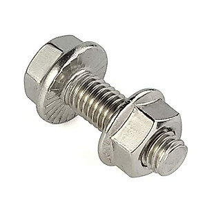 L-A M6-1.0 x 45mm Flanged Hex Head Bolts Hexagon Screws, Serrated Flange Hex Lock Nut, Fully Threaded, 304 Stainless Steel A2-70（10 Set）