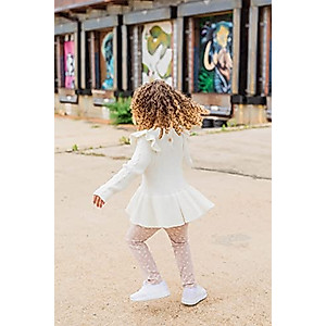 Laura Ashley Baby Girl Leggings & Knitted Long Sleeve Peplum Tunic Top, Cotton Knit & Floral Fall Outfit, Ivory/24 Months