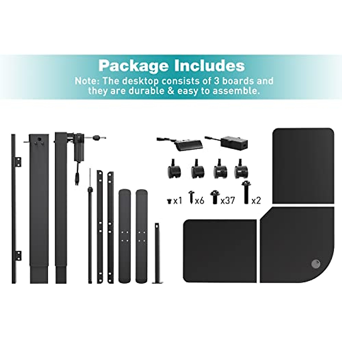 WOKA L Shaped Standing Desk, 48 x 48 Inches,Height Adjustable Electric Stand Up Desk, Sit Stand Desk with Memory Controller for Home Office, Motorized Corner Standing Desk with Splice Board, Black