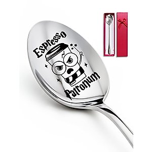 Advivio Funny Engraved Stainless Steel Espresso Spoons for Coffee Lovers Gifts, Harry Potter Easter Basket Coffee Ice Cream Spoop for Bookworms, Harry Potter Fans Thanksgiving Graduatiod Gifts