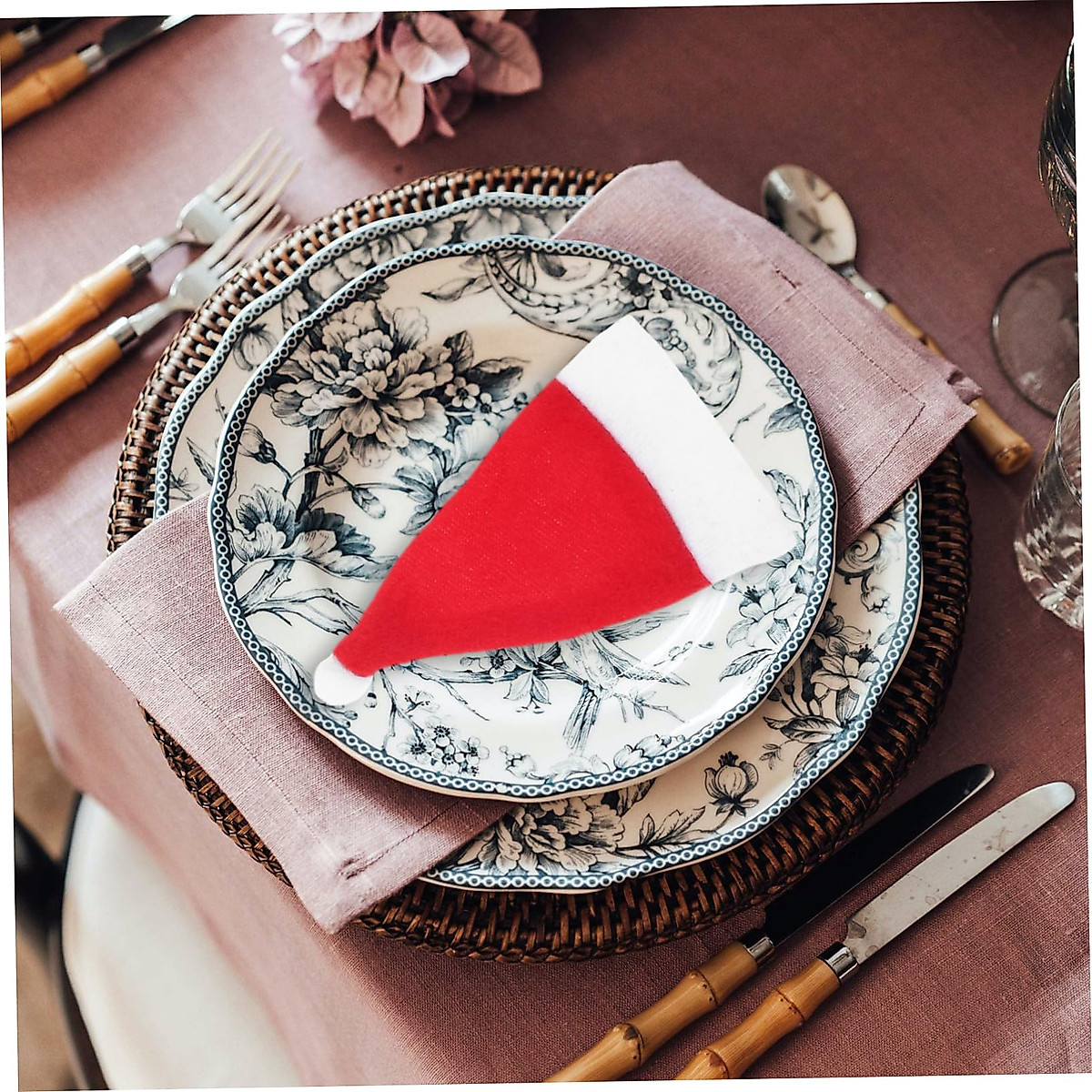 SEWACC 24pcs Christmas Santa Hats Silverware Holders Mini Christmas Hat Christmas Cutlery Holders Xmas Party Table Dinnerware Flatware Decor