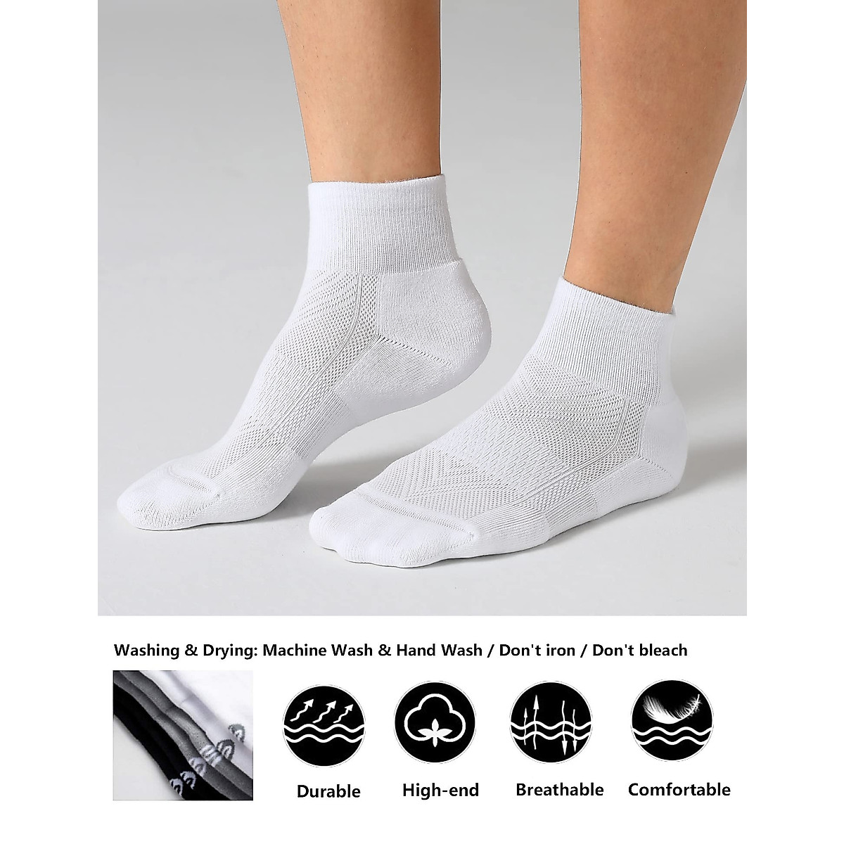 CelerSport 6 Pack Women's Ankle Socks with Cushion, Sport Athletic Running Socks, 6 Pair White, Small