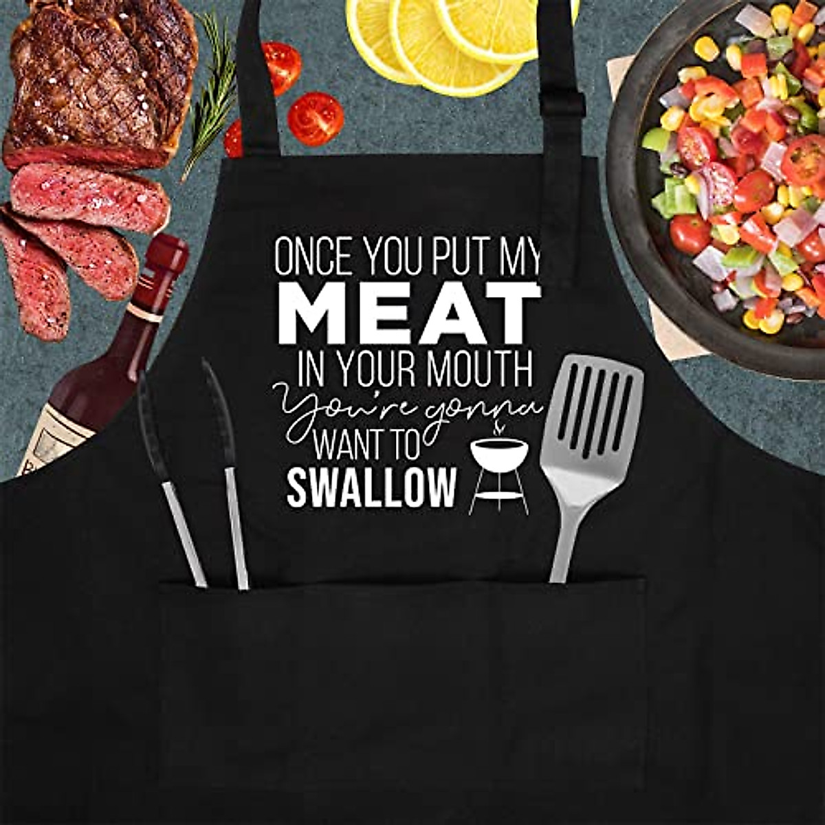 Miracu Funny Aprons for Men - Husband Gifts from Wife, Naughty Gifts for Husband - Fathers Day, Birthday Gifts for Men, Male Best Friend, Boyfriend, Fiance, Guy, Chef Him - BBQ Grilling Cooking Apron