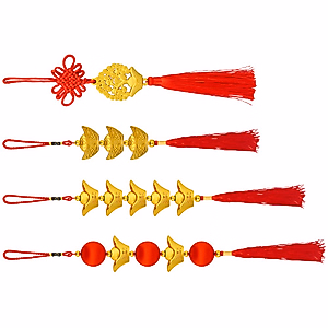 LUOZZY 8 Pcs Chinese New Year Gold Ingot Pendnats Spring Festival Bonsai Hanging Decoration, Mixed Style