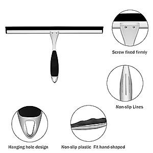 Shower Squeegee, 10.4‘’ Stainless Steel Glass Window Squeegee for Shower Doors and Car Glass, Window Cleaner Cleaning Tool for Bathroom Windows Kitchen Mirror(Gray)