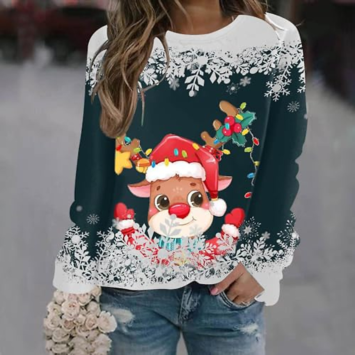 Christmas Tops for Women Womens Turtleneck Sweater Pullover Sweatshirts Tops Holiday Blouse top Silk Elegant Pullover Sweaters Cute Hoodies Athletic Tank Tops for Women tee Shirt