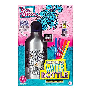 Just My Style Color Your Own Water Bottle, Includes Markers & Gemstones, Personalized Craft Kit for Kids, DIY Decorating, Gift for Girls