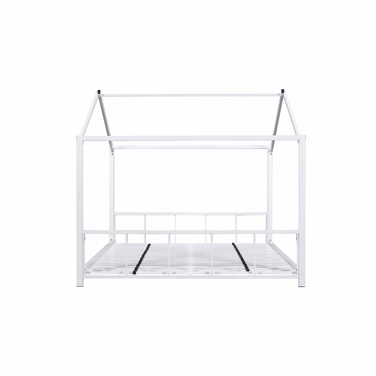 PVWIIK Full Size Montessori Toddler Floor Bed with Headboards and Footboards, Metal House-Shaped Bed Frame with Soundproof Strip for Girls and Boys, Kids Playroom, No Box Spring Needed (White)