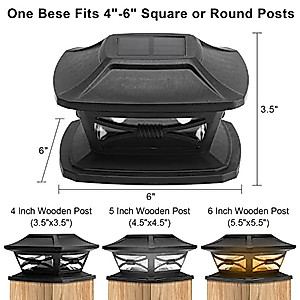 SMY Lighting Solar Post Lights Outdoor 2 Modes LED Solar Fence Cap Light for 4x4 5x5 6x6 Posts Deck Patio Garden Decoration Warm White/Cool White Lighting Black (2 Pack)