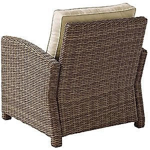 Crosley Furniture KO70023WB-SA Bradenton Outdoor Wicker Armchair Patio Chair for Porch, Balcony, Back Yard, Brown with Neutral Sand Cushions