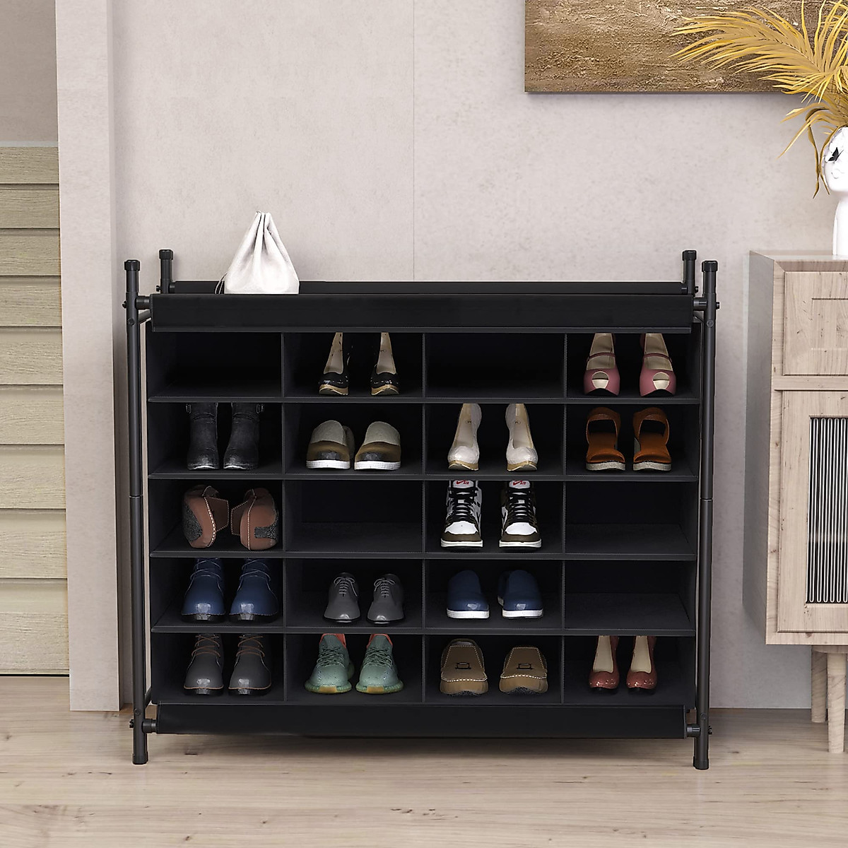 STO STO Shoe Rack Organizer, 5-Tier 20 Pairs Free Standing Stackable Shoe Rack Cubby for Entryway, Closet and Hallway, Gray