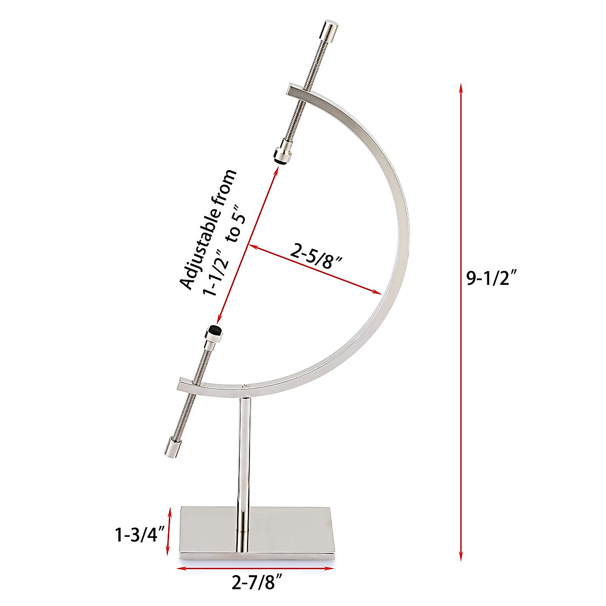 JUXYES Silver Toned Sphere Holder Caliper Stand, Hold 1-1/2 to 5, Caliper Style Display Stand for Mineral, Ornament, Gem, Shell, Coin, etc