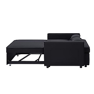 Eafurn 3-in-1 Convertible Sleeper Sofa Pull Out Couch Bed with Adjustable Backrest & Storage Pockets, 2 Seater Futon Loveseat Chair with Pull-Out Sofabed with Lumbar Pillows for Living Room Office