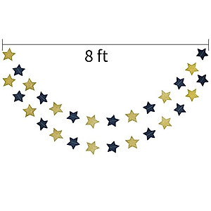 Furuix Outer Space Decorations Birthday Party Decorations 2pcs Navy Blue Glitter Gold Paper Star Garlands Star String for Baby Shower Decorations