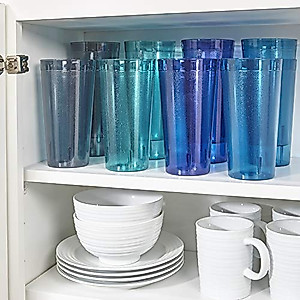 US Acrylic Café Plastic Reusable Tumblers (Set of 12) 32-ounce Iced-Tea Cups, Coastal | Value Set of Restaurant Style Drinking Glasses, Stackable, BPA-free, Made in the USA | Top-rack Dishwasher Safe
