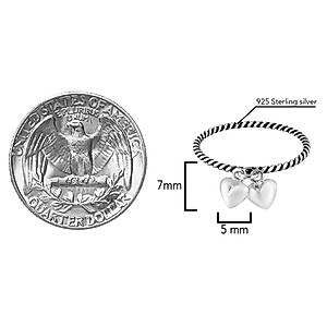 AeraVida Adorable Twin Hearts Dangle Twisted Band .925 Sterling Silver Ring | Cute Wedding Rings For Women | Chic Comfort Fit Silver Rings for Women |Size 8