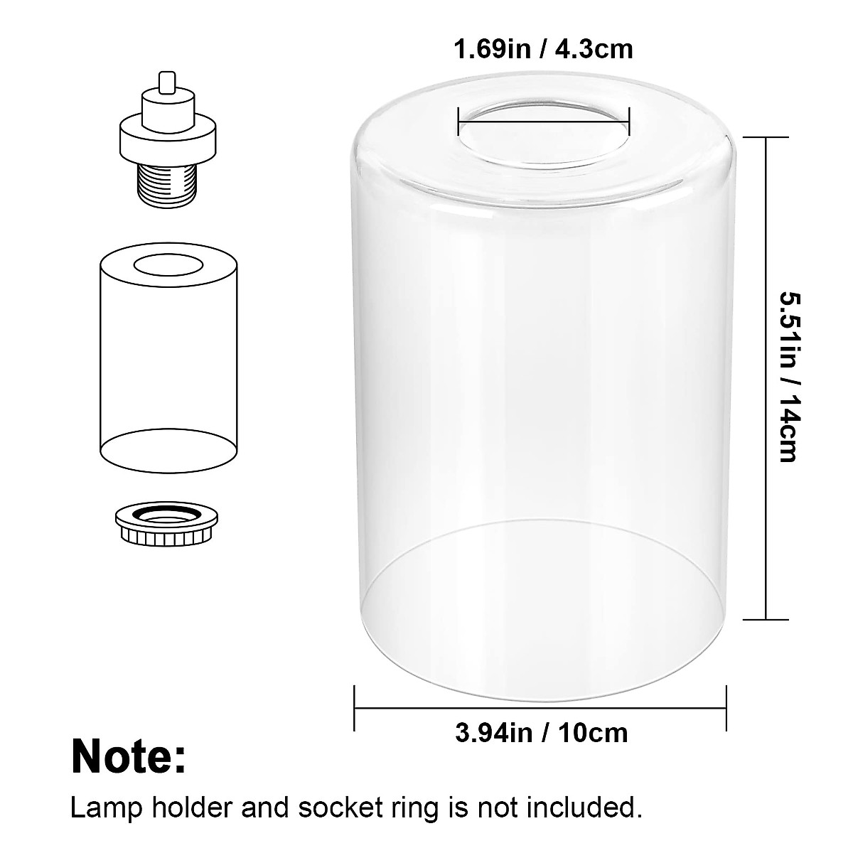 Clear Glass Replacement Shade 1 Pack, 5.51inch High, 3.94inch Diameter, High Transmittance Cylinder Glass Lampshade Covers for Vanity light Wall Sconces Table Lamp Floor Lamp Pendant Light