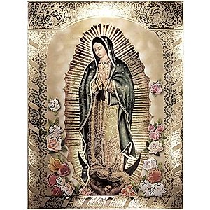 Xiddxu Vintage Tin Sign Metal Plaque Our Lady of Guadalupe Body Portrait Roses Metal Sign Iron Painting Retro Wall Decor Poster for Home Hotel Cafes Sign Gift 6x8 Inch