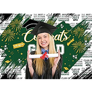 LYCGS 7X5ft Graduation Backdrop Congrats Grad Green and Gold Graduation Photo Backdrop 2023 Graduation Photography Backdrops Graduation Prom Party Decor Banner X-120