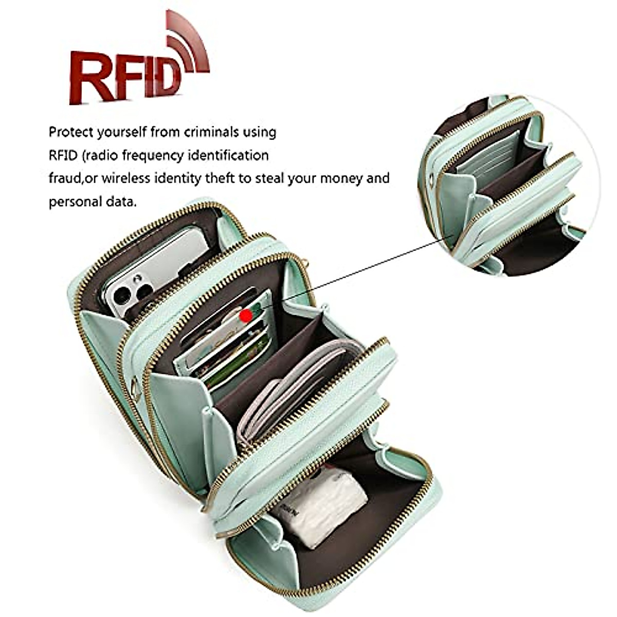 myfriday Small Crossbody Cell Phone Purse for Women, Mini Messenger Shoulder Handbag Wallet with Credit Card Slots