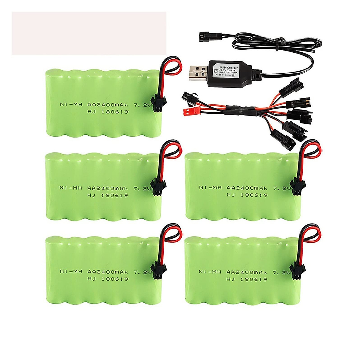 LSXLSD 7.2v 2400mah Rechargeable Battery Pack with USB 5in2 for Remote Control Car Model Boat Battery Power Supply DIY Model Making Accessories Boat (Color : 5pcs 5in2 USB)