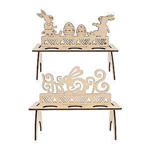 LUOZZY 2 Pcs Wood Easter Egg Holder DIY Painting Wood Egg Display Rack Tray Easter Rabbit Chicken Sign Egg Holding Stand for Home Shop Rabbit (4+5)