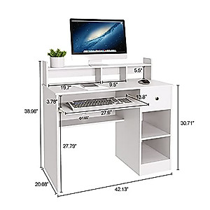 Crestlive Products Writing Computer Desk with Keyboard Tray & Drawer, Home Office Furniture, Floating Organizer 2-Tier Wooden Mission Home Computer Vanity Desk for Apartment Small Space (White)