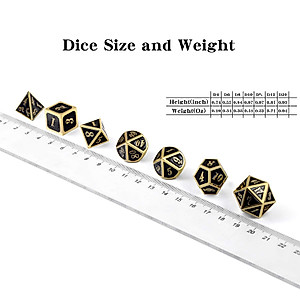 DNDND Metal Dice Set D&D, 7 die Metal Polyhedral Dice Set with Gift Metal Box and Gold Number for DND Dungeons and Dragons Role Playing Games (Black and Gold)
