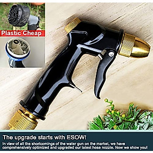ESOW Garden Hose Nozzle, 100% Heavy Duty Metal Spray Gun with Full Brass Nozzle, High Pressure Watering Nozzle, Adjustable Spray Water Flow for Watering Plants, Showering Pet, Washing Car, Cleaning