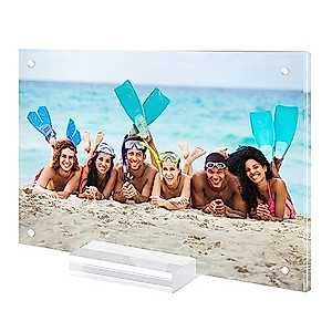 JUOIFIP 8X10 Clear Acrylic Picture Frames, Magnetic Picture Frames with Gift Box Package, Double Sided Acrylic Photo Frames Desktop Display with Support Stand, Pack of 1（Bonus 1 Pack Stand）