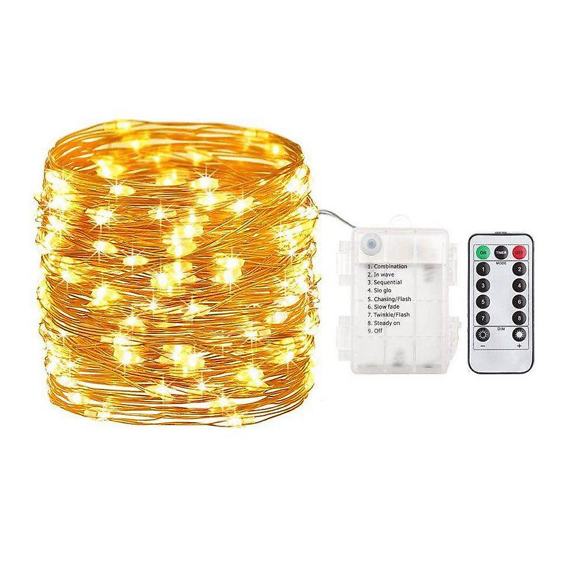 Yeaheo LED String Lights, Fairy Lights 50LED 16.4FT,Copper Wire Fariy Lights,with Battery Operated Waterproof 8 Modes Remote Control,for Bedroom,Wedding,Party,Room Decor (Warm White 16.4FT 50LEDS)