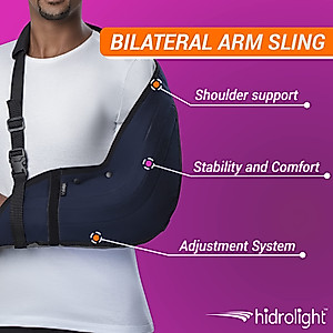 HIDROLIGHT - Immobilizer Arm Sling for Upper Limb Injuries - Arm Brace for Left and Right, Bursitis Elbow Brace, Arm Support Straps - Shoulder Support Immobilizer for Rotator Cuff - Black, X-Small