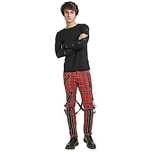 Tripp NYC Mens Punk Bondage Pants [Red Plaid] 30