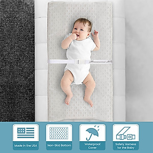 LA Baby Contoured Waterproof Diaper Changing Pad, 32" with 100% Organic Cotton Layer - Made in USA. Non-Skid Bottom, Safety Strap, Fits All Standard Changing Tables/Dresser Tops