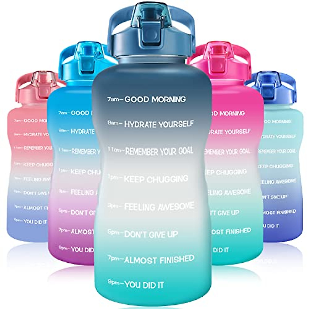 EYQ 128oz Leak-Proof Gallon Water Bottle with Removable Straw & Handle, BPA Free Drinking Large Water Jug for Fitness, Camping Sports Workouts Gym and Outdoor Activity (Pink/Green Gradient)