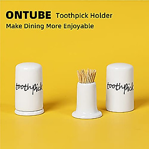ONTUBE Ceramic Toothpick Holder Dispenser with Lid, Set of 2, White