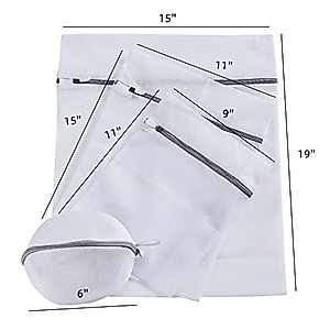 4 Pcs Mesh Laundry Bags Delicates for Washing Machine with Polyester Fine Mesh Fabric Wash Bag,Reusable and Durable Mesh Wash Bags for Lingerie,Blouse, Hosiery, Baby Clothes (1 Large, 1 Medium, 1 Small, 1 Bra bag 6 x 6 Inches)