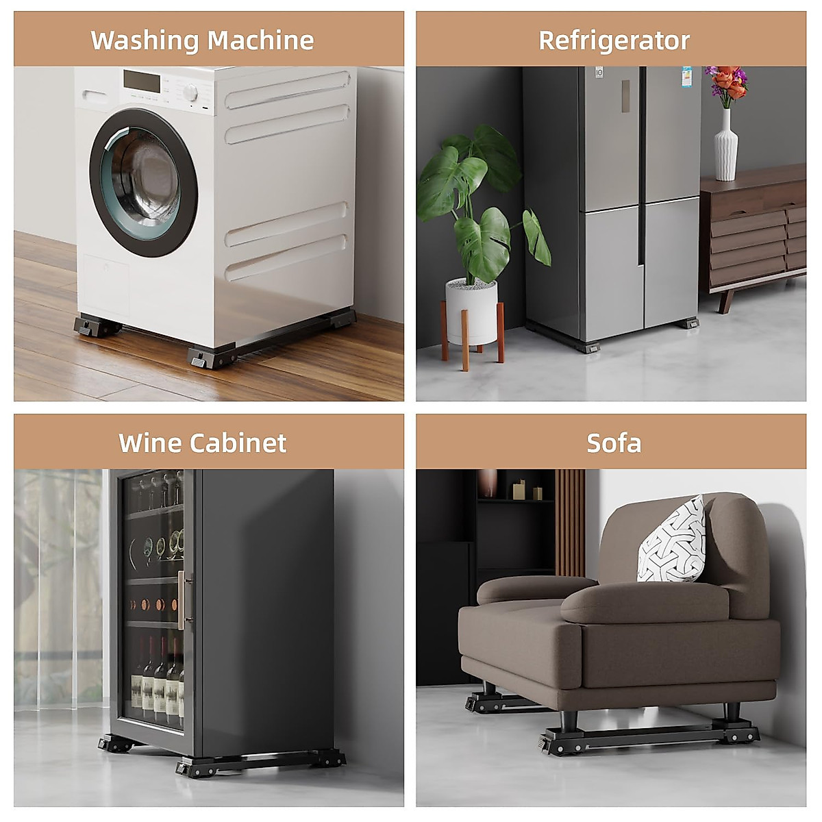 Heavy Duty Appliance Rollers,EWX Fourth Generation Extendable Appliance Rollers Adjustable Base For Washer and Dryer, Easily Move Washing Machine, Furniture,Refrigerators,Wine cooler