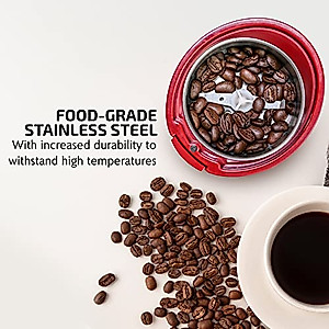 OVENTE Electric Coffee Grinder - Small Portable & Compact Grinding Mill with Stainless Blade for Bean Spices Herb and Tea, Perfect for Home & Kitchen - Maroon CG225M