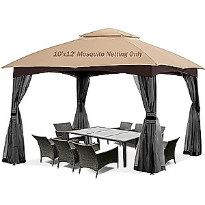 EasyLee Gazebo Universal Replacement Mosquito Netting 10x12, 4-Panel Screen Walls for Outdoor Patio with Zipper, Mosquito Net for Tent Only (Black)