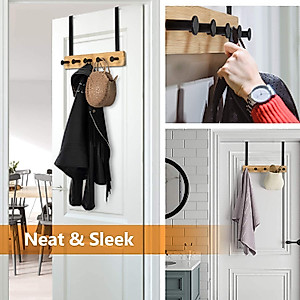 JSVER Wooden Over The Door Hooks 5 Hooks Door Hanger, Sturdy Heavy Duty Coat Rack for Bag, Coat, Towel, Hat, Robes, Scarves, Bedroom, Closet, Bathroom