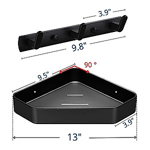 XueshouRT Corner Shower Caddy & Towel Rack & Soap Holder, Aluminum Bathroom Corner Caddy with Hooks, Adhesive Shower Organizer Shelf, Shower Rack Shampoo Holder for Shower Storage 4-Pack Black