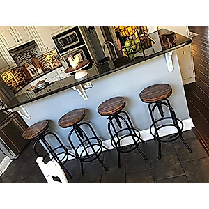 32 inch Vintage Industrial Bar Stool-Metal Wood Swivel Bar Stool-Retro Bar Height Stool-Counter Height Adjustable Kitchen Stools-Set of 2-Extra Tall Pub Height 26-32 Inch,Fully Welded(Black(2pcs))