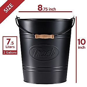 Pack 2, Rustic Farmhouse Bathroom Trash Can, Modern Country Style Galvanized Farm Metal Kitchen Trash Bucket, Large Vintage Waste Basket, Industrial Chic Bucket Garbage Can Bin, Western Garbage Pail