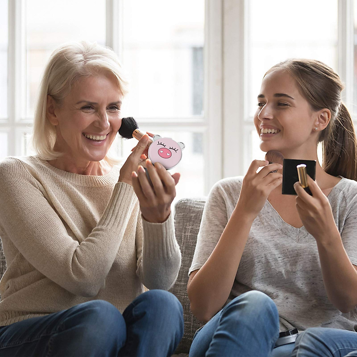 HEALLILY Womens Wallet Double- Sided Hand Mirror Pig Makeup Mirror Portable Foldable Double Sided Round Mirror Purse Handbag Cosmetic Mirror for Women Ladies Style 2 Compact Vanity Mirr Travel Wallet