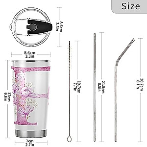 OTVEE 20 oz Tumbler with Lid and Straw, Vacuum Stainless Steel Insulated Coffee Travel Mug Cup, Double Walled BPF Free Leakproof Water Bottle Thermos for Sport Office, Floral Watercolor Alphabet F